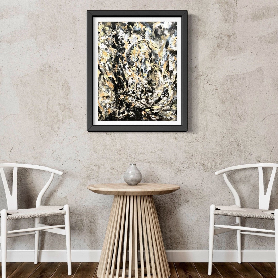 Perseverance Abstract Wall Art, Textured, Black, Gold, Beige, White ...