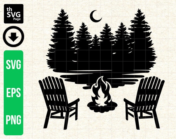 Camping Scene Adirondack Chairs Campfire Svg Forest Scene - Etsy
