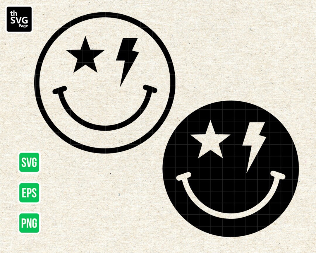 Smiley Face Star Lightning Bolt SVG Smiley Face SVG Trendy - Etsy Hong Kong