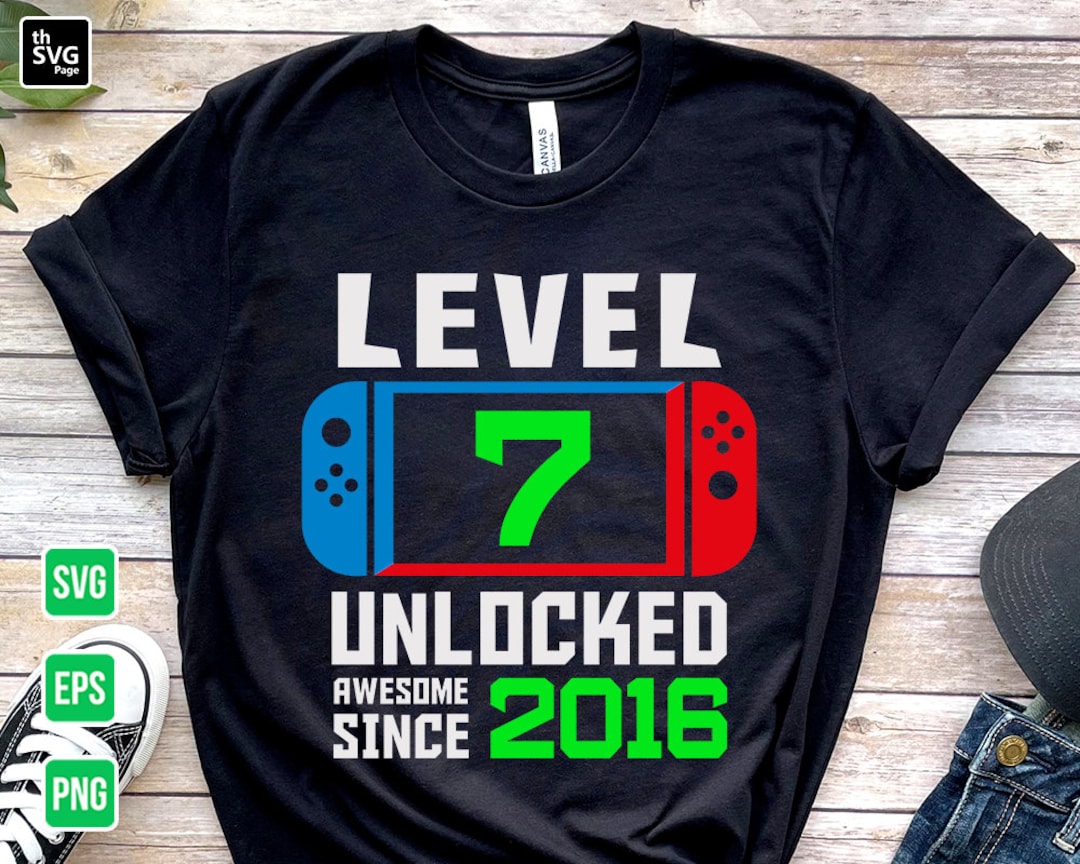Level 7 Unlocked SVG, Unlocked SVG, 7th Birthday, Boy Gamer, 7 Years ...