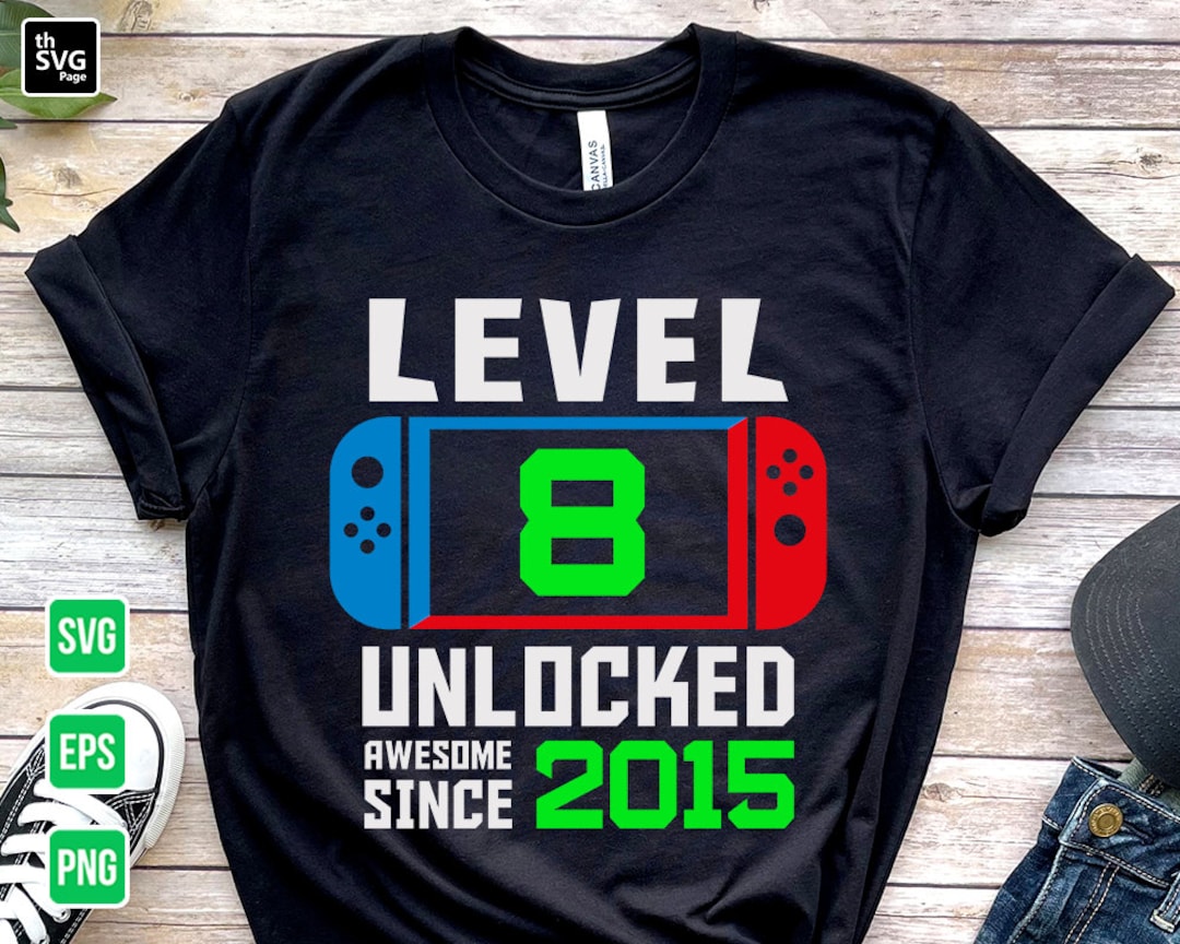 Level 8 Unlocked SVG, Unlocked SVG, 8th Birthday, Boy Gamer, 8 Years ...