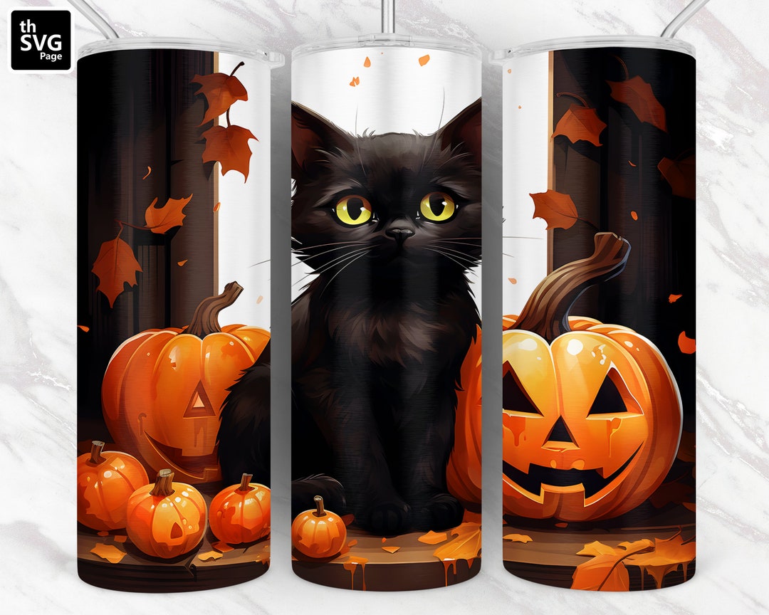 Black Cats Halloween Tumbler Wrap, Black Cats Pumpkin, Cute Halloween ...
