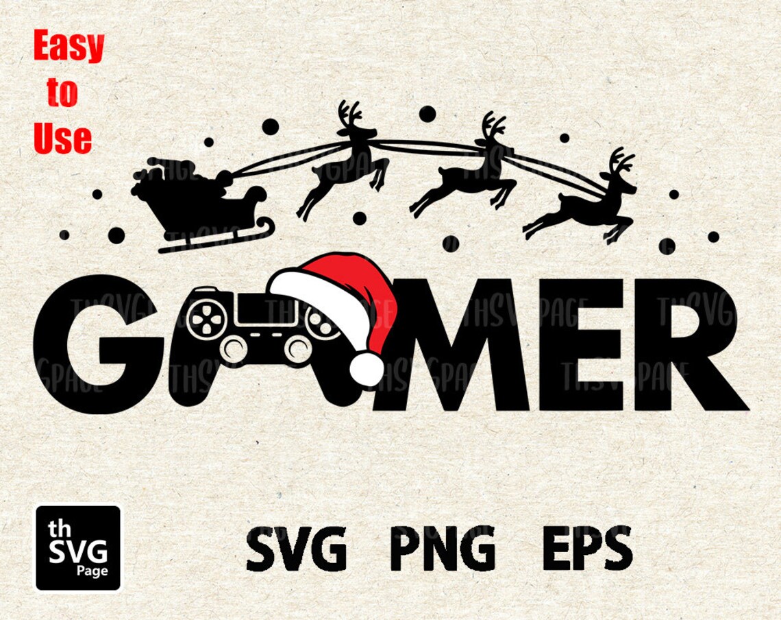 Christmas Gamer Svg Santa Sleigh Santa Reindeer Merry | Etsy