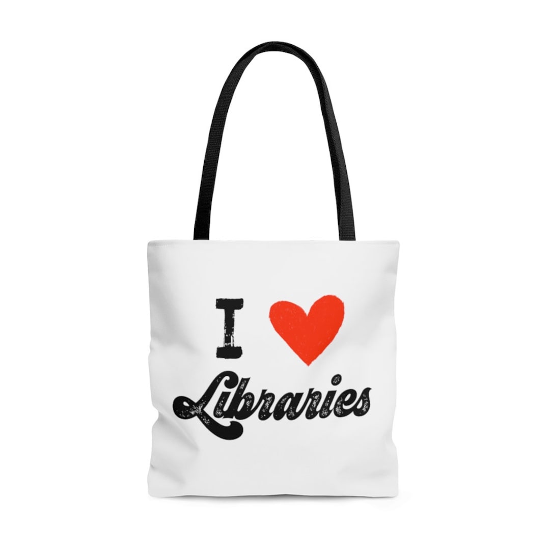 I Heart Libraries Tote Bag, I Love Libraries Bag, Book Lover Tote Bag ...