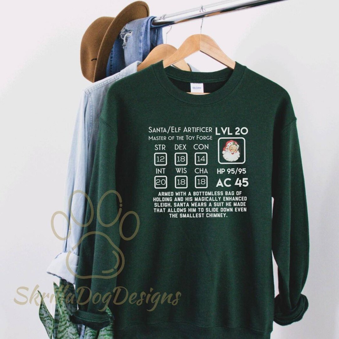 Santa Character Sheet Sweatshirt, D&D Holiday Sweater, DND Character ...