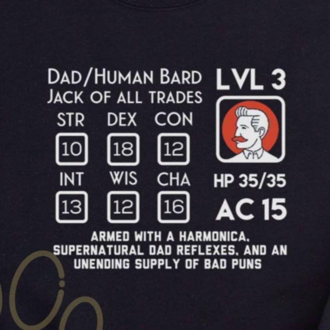 Dad Human Bard Character Sheet DND Dad Shirt DND Character | Etsy