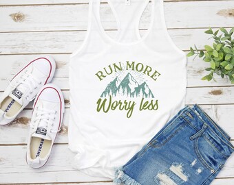 Run More Worry Less Tank Top Funny Cute Workout Fitness Running Run Gym ...
