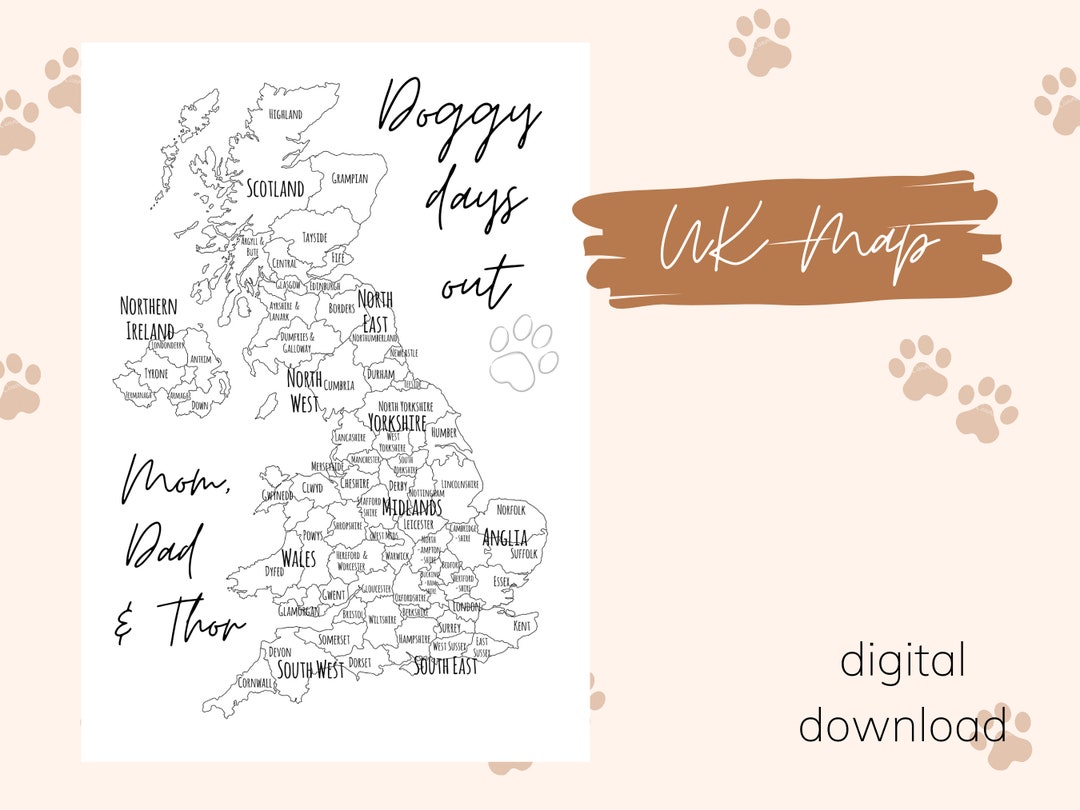 DAYS OUT MAP - Dog Walk Map - Digital Map - Colour in - Blank Map ...