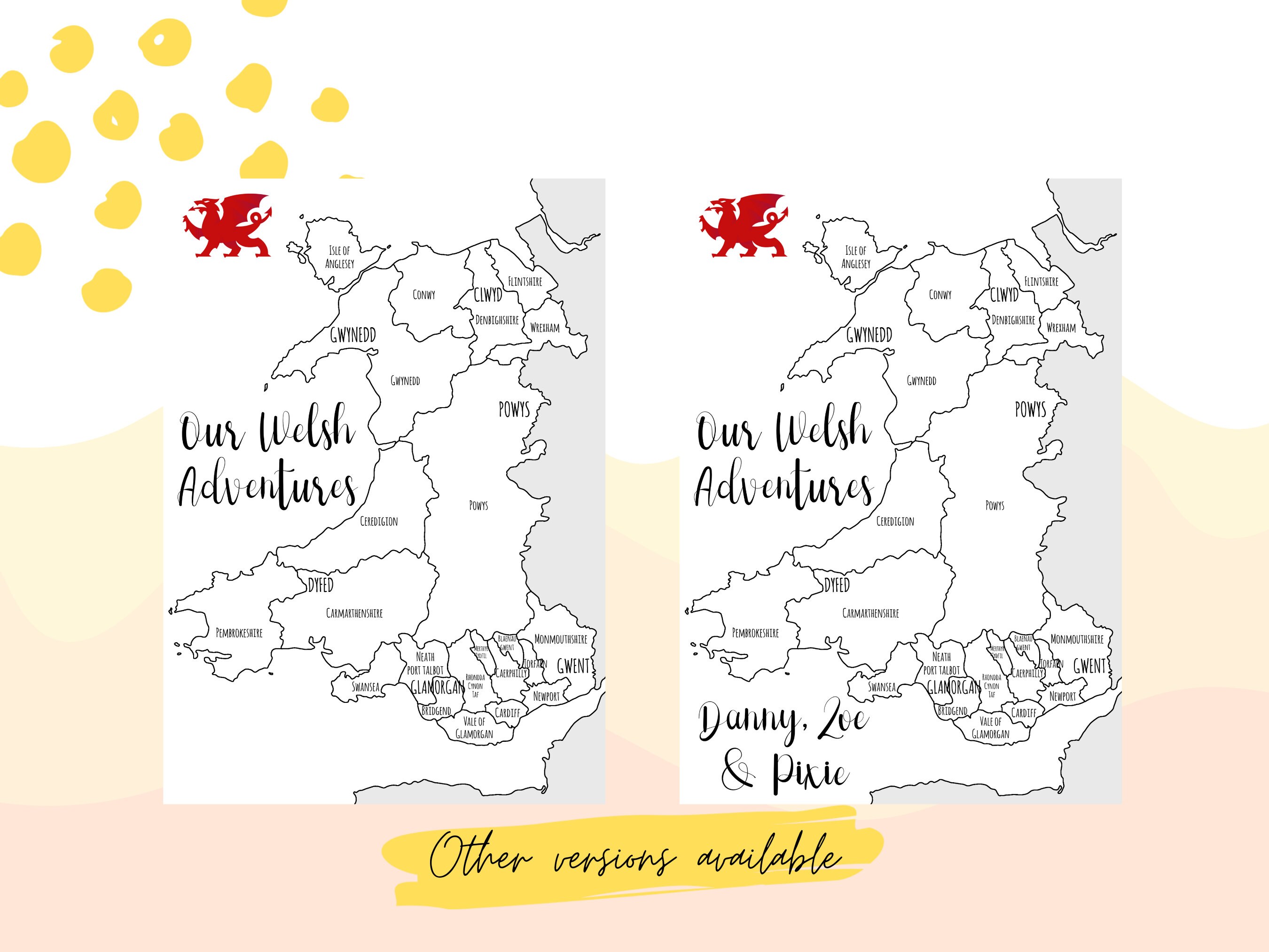 PERSONALISED BLANK MAP of Wales - Digital Map - Colour in as You Go ...