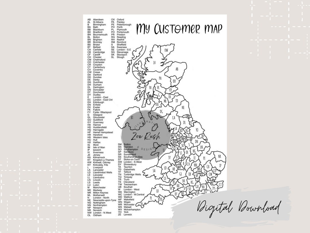 UK POSTCODES MAP - Etsy Seller - Customer Postcode Tracker - Small ...
