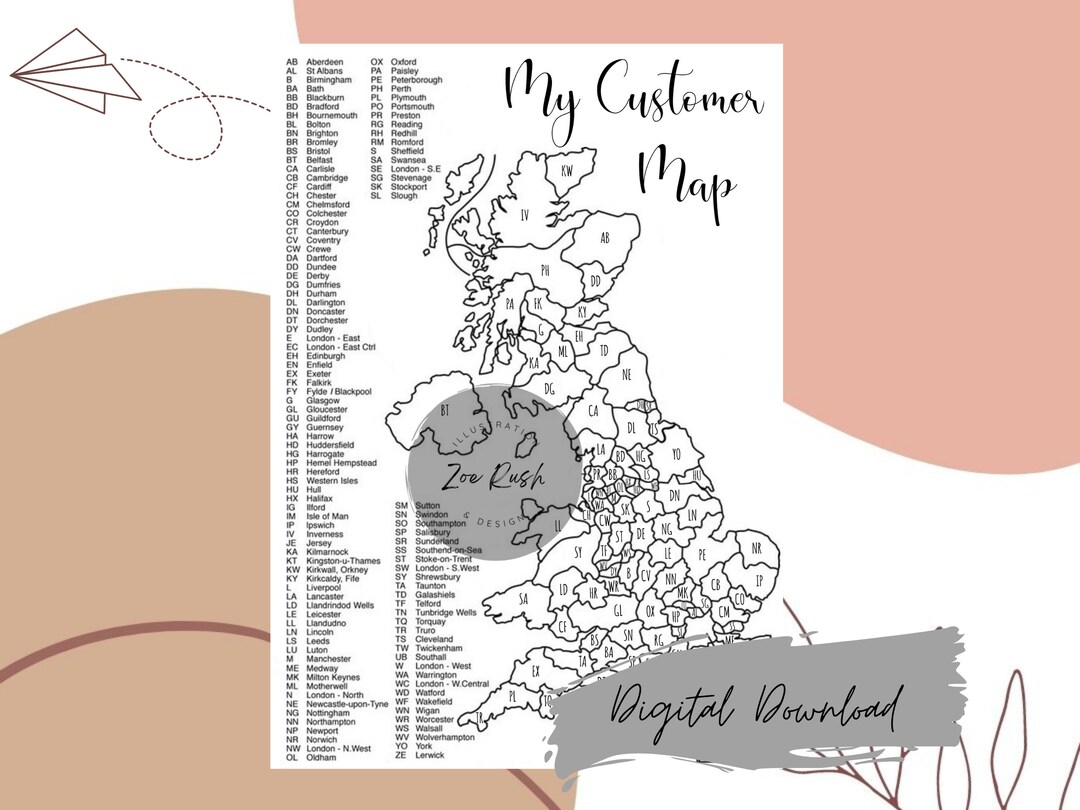 UK POSTCODES MAP Digital Download for Small Business - Etsy