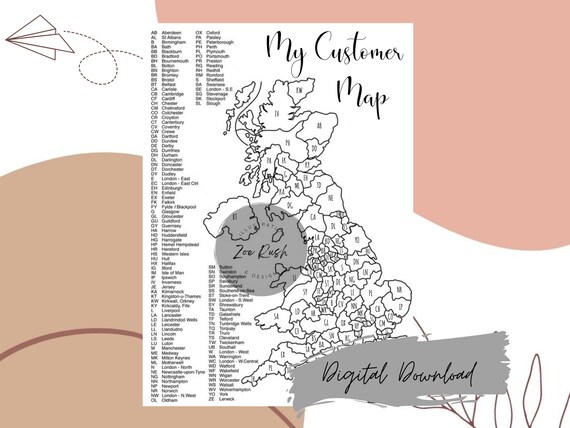 UK POSTCODES MAP Digital Download for Small Business | Etsy