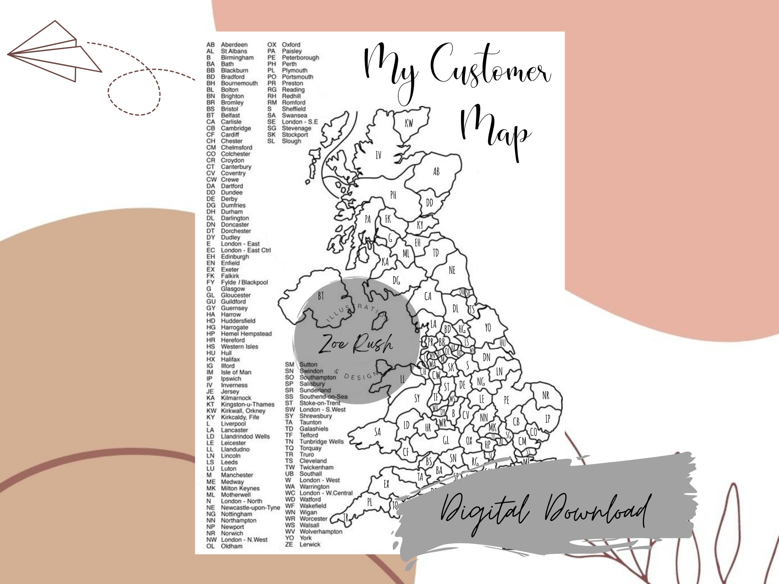 UK POSTCODES MAP Digital Download for Small Business - Etsy