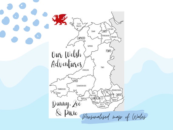 PERSONALISED MAP of WALES Digital Map Colour in as You Go - Etsy UK