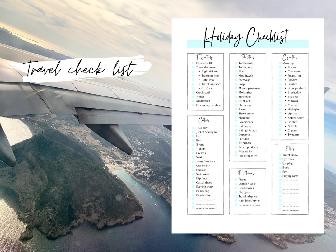 HOLIDAY TRAVEL CHECKLIST - Packing List - Check List - Holiday - Travel ...