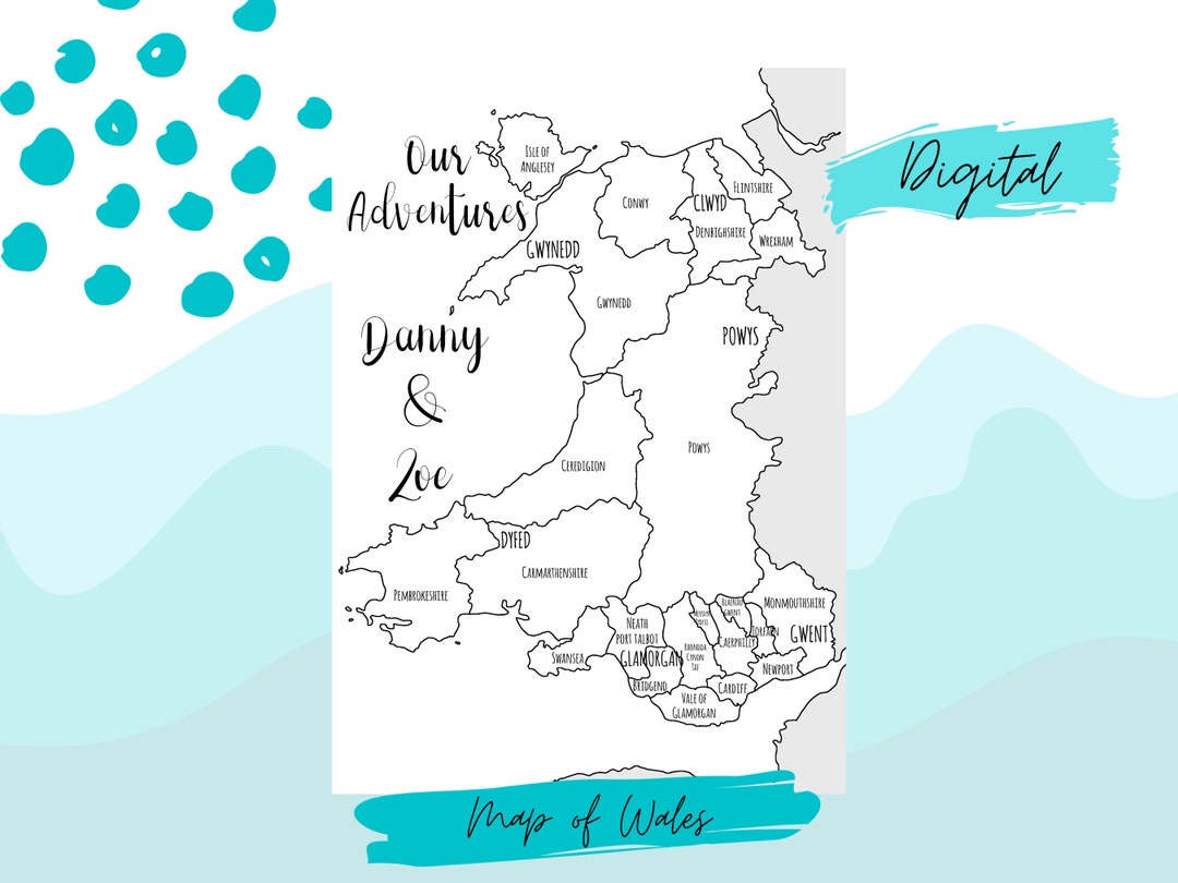 PERSONALISED BLANK MAP of Wales - Digital Map - Colour in as You Go ...