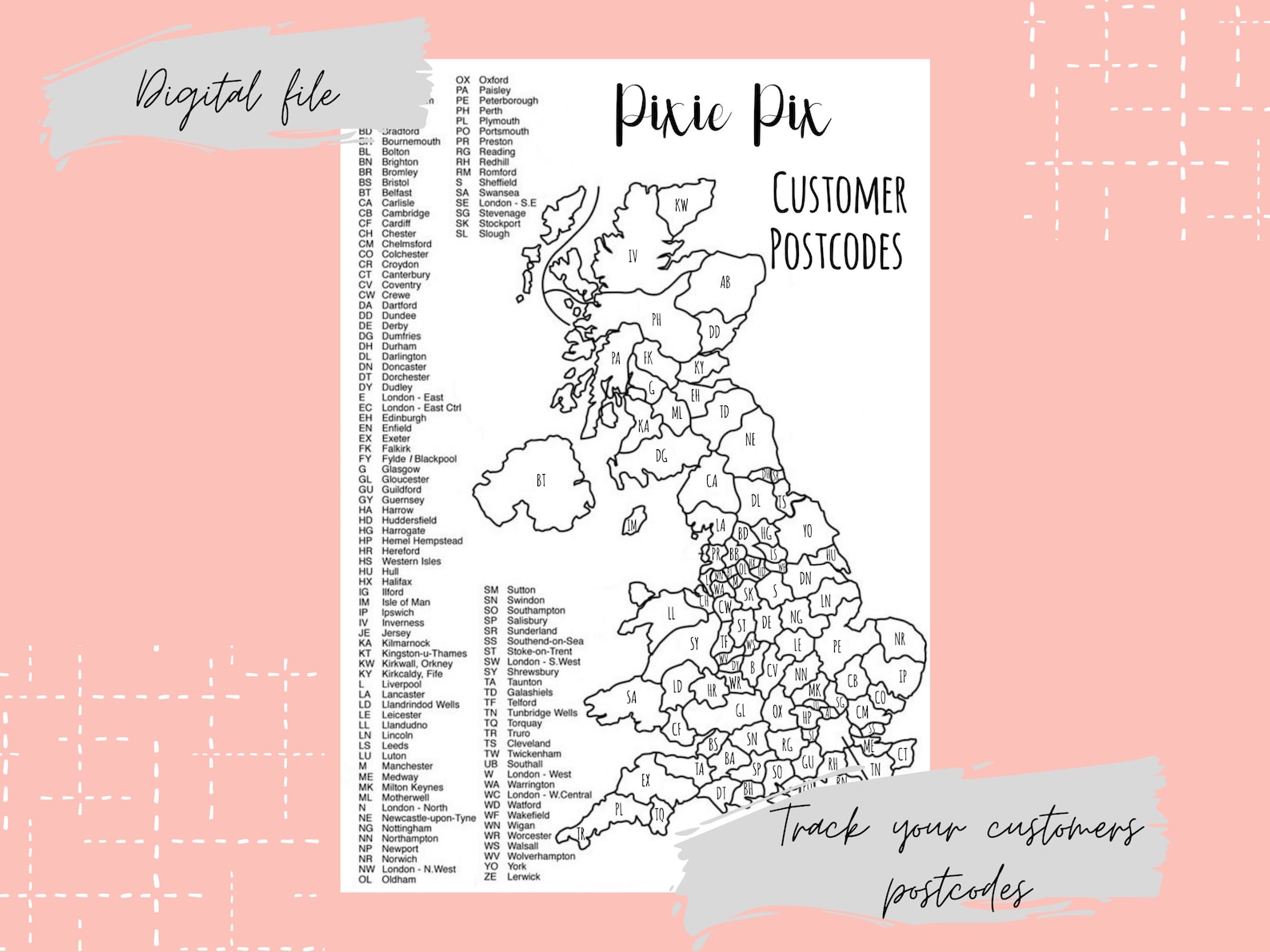 PERSONALISED MAP of U.K POSTCODES - Digital Download - Customer ...