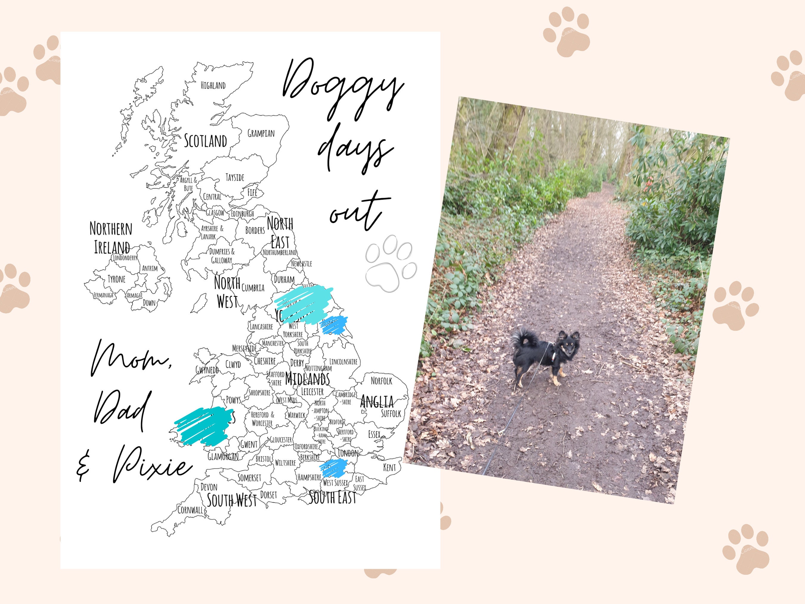 DAYS OUT MAP - Dog Walk Map - Digital Map - Colour in - Blank Map ...