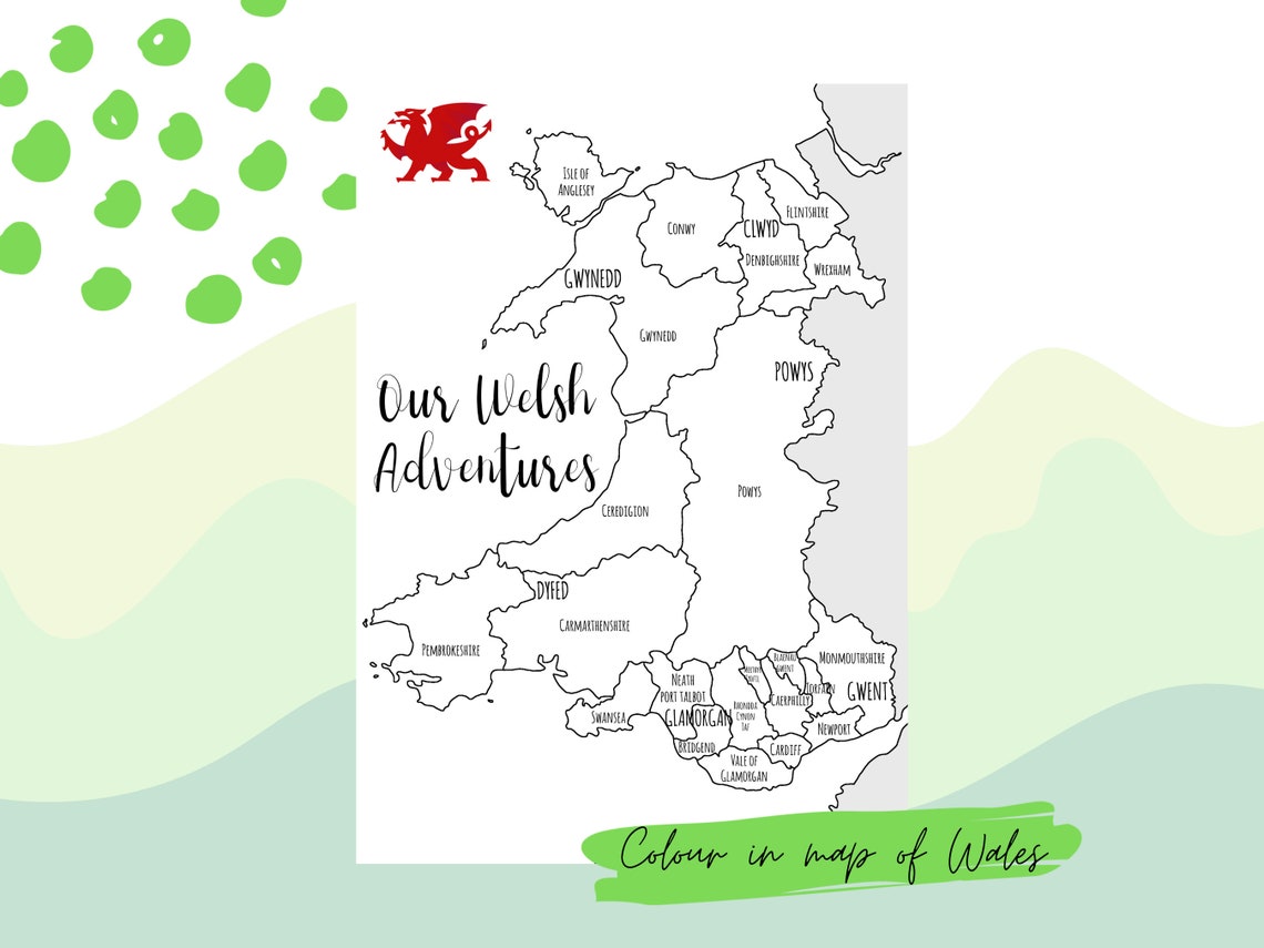 MAP OF WALES Digital Map Colour in as You Visit Travel Log Adventure ...