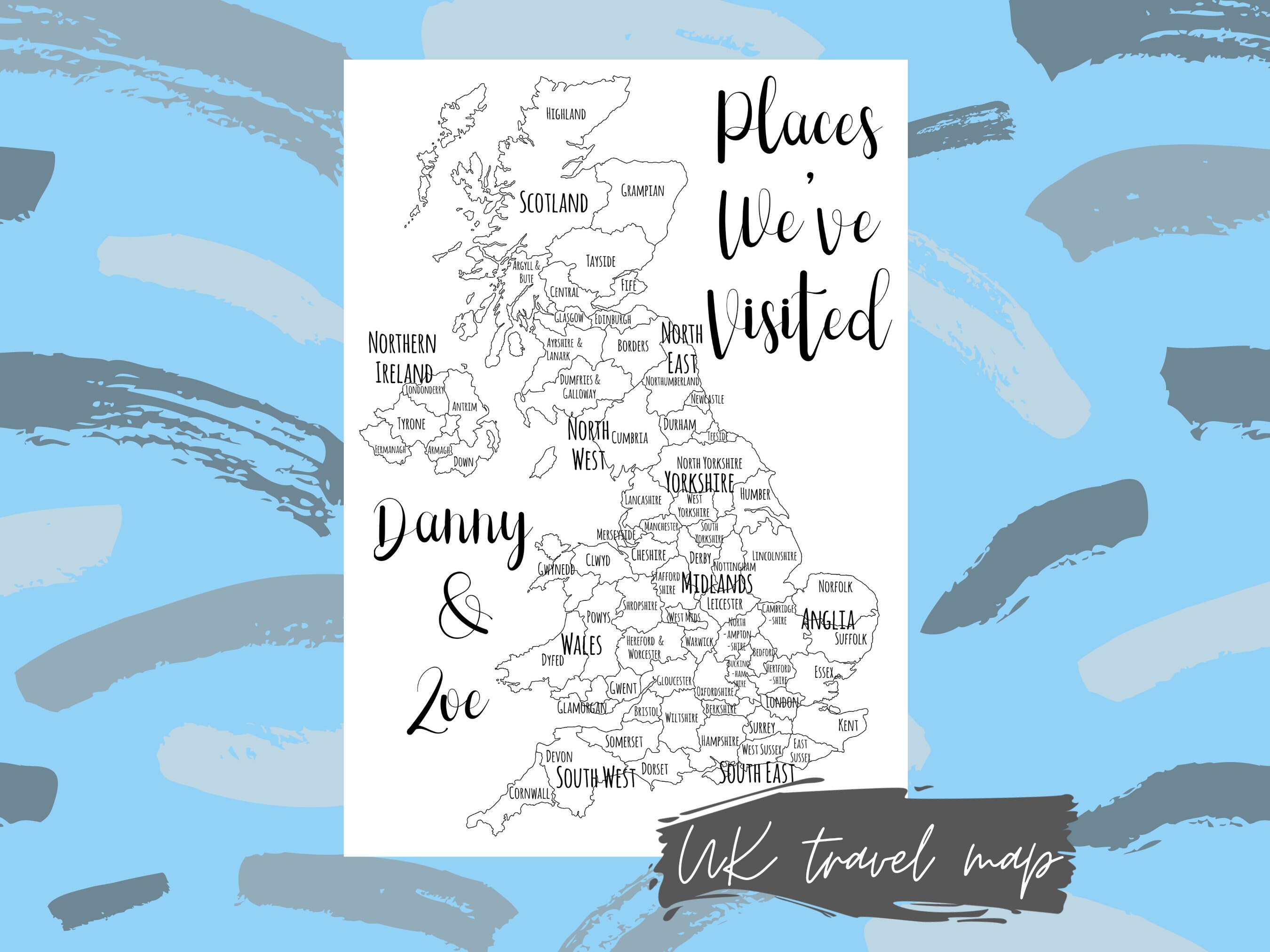 UK MAP PERSONALISED Blank Map Track Your Travels Couples | Etsy UK