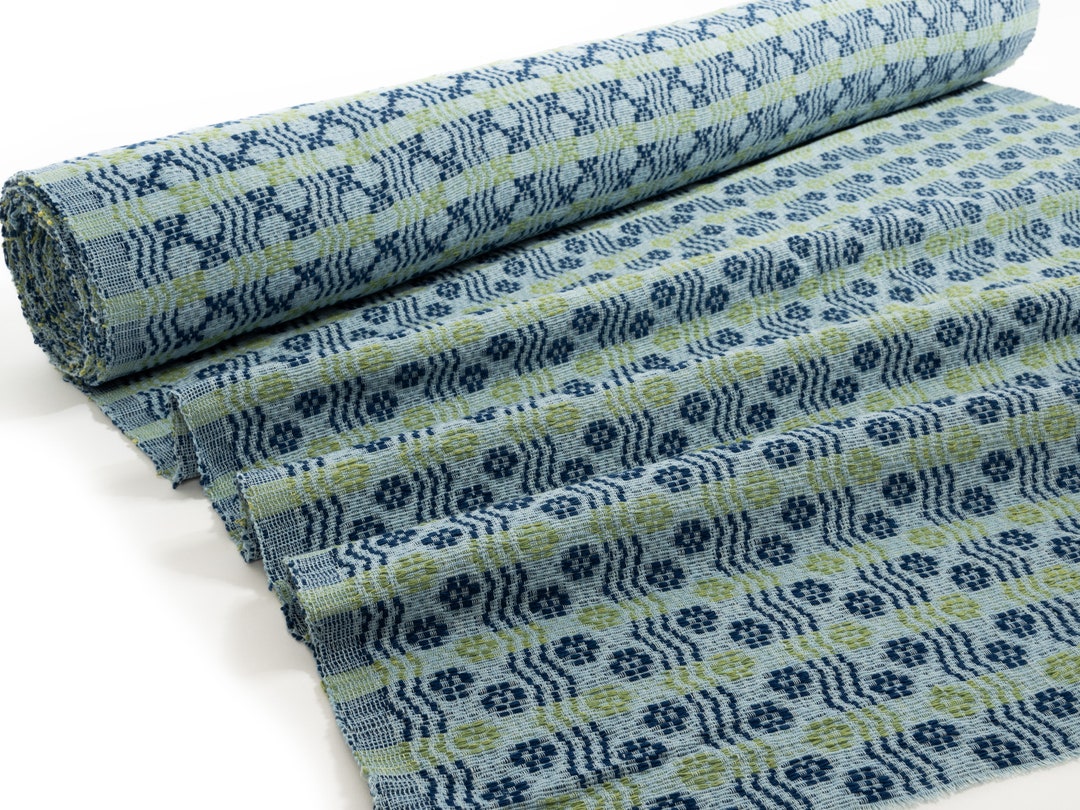 Handwoven Flower Pattern Blue Green Fabric | Pure Cotton | Indigo ...