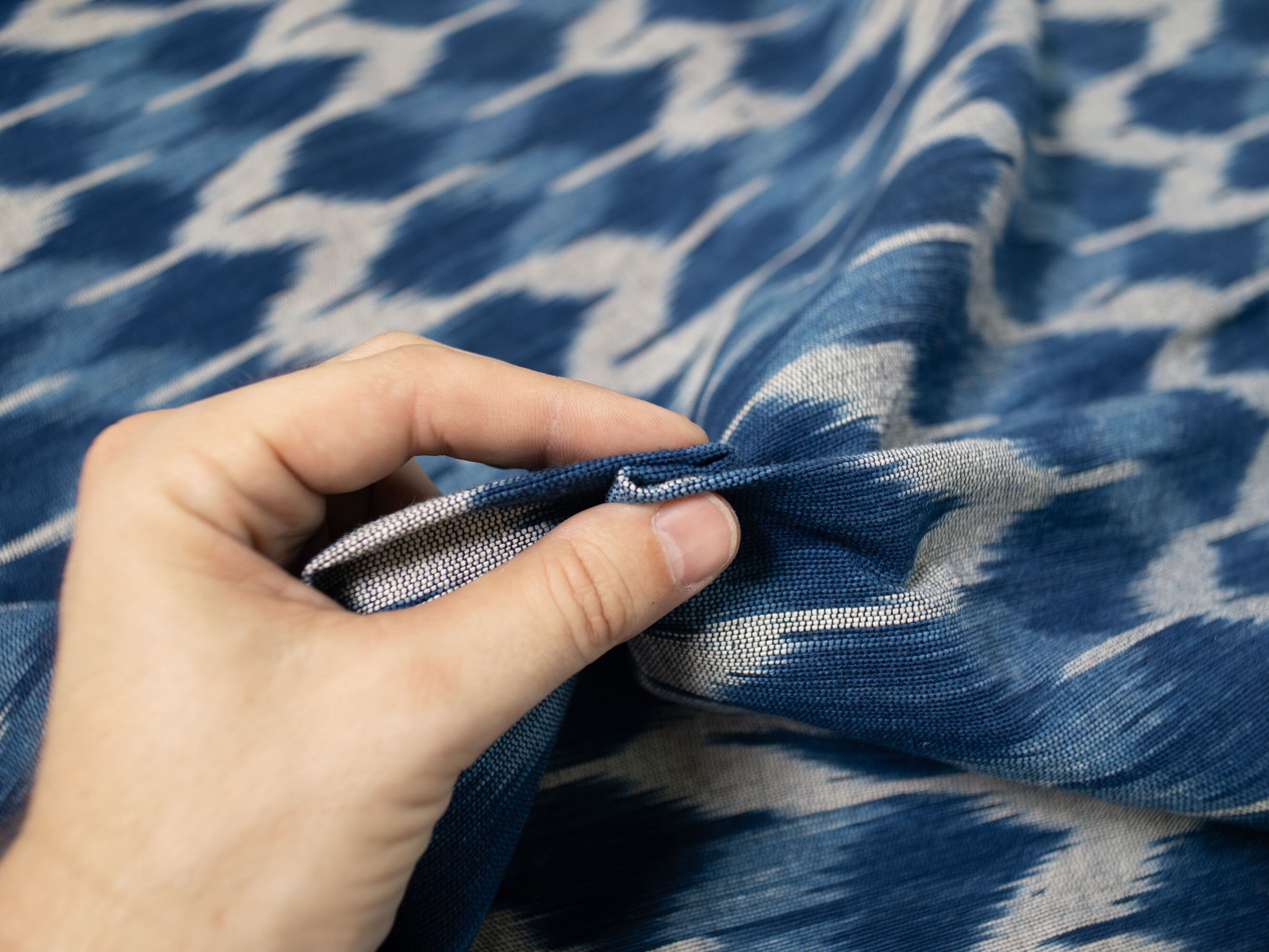 Handwoven Indigo Ikat Wave Pattern Fabric | Natural Dye | Pure Cotton ...