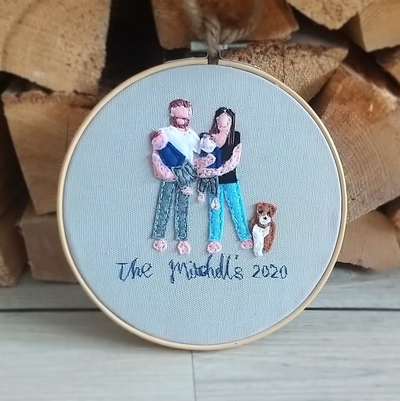 Custom Handmade, Personalised Embroidery, Embroidered Family Portrait ...