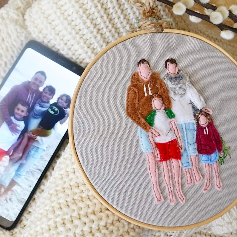 Custom Handmade, Personalised Embroidery, Embroidered Family Portrait ...