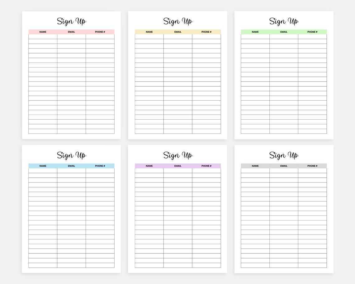 Printable Sign up Sheet, Sign up Form, Event Sign in Template ...