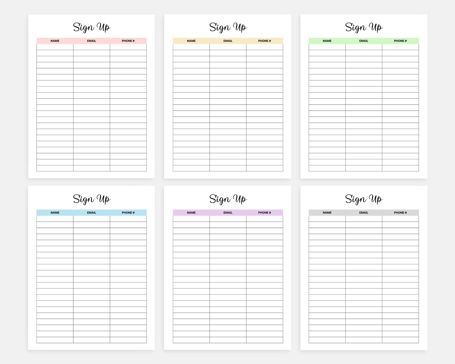 Printable Sign up Sheet, Sign up Form, Event Sign in Template ...