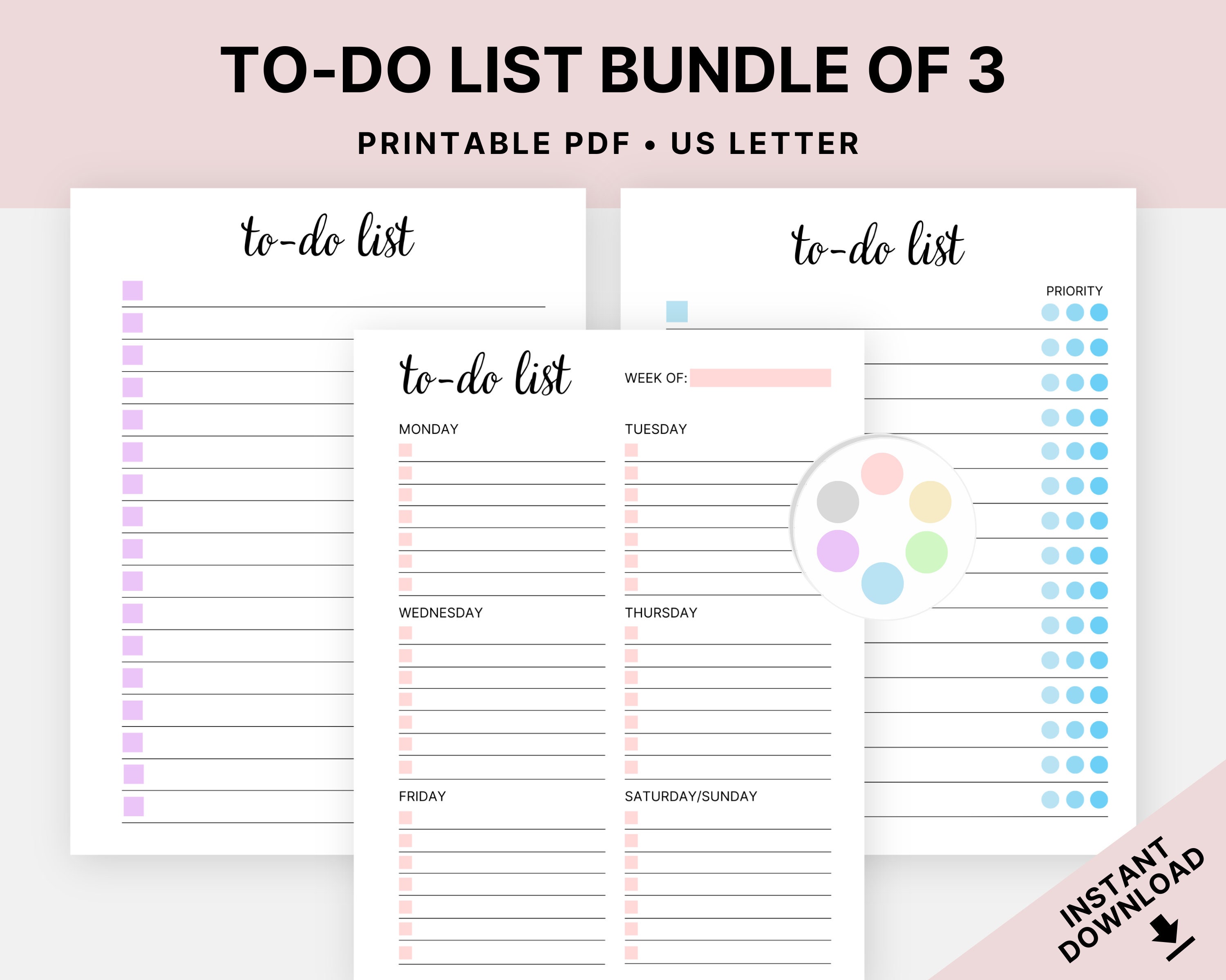 Printable to Do List Bundle of 3, to Do Checklist, to Do List Template ...