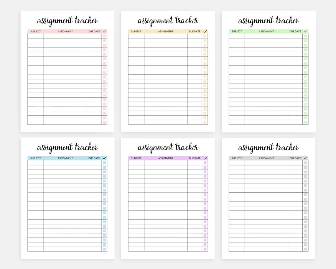Printable Assignment Tracker, Assignment Log, Homework Checklist ...
