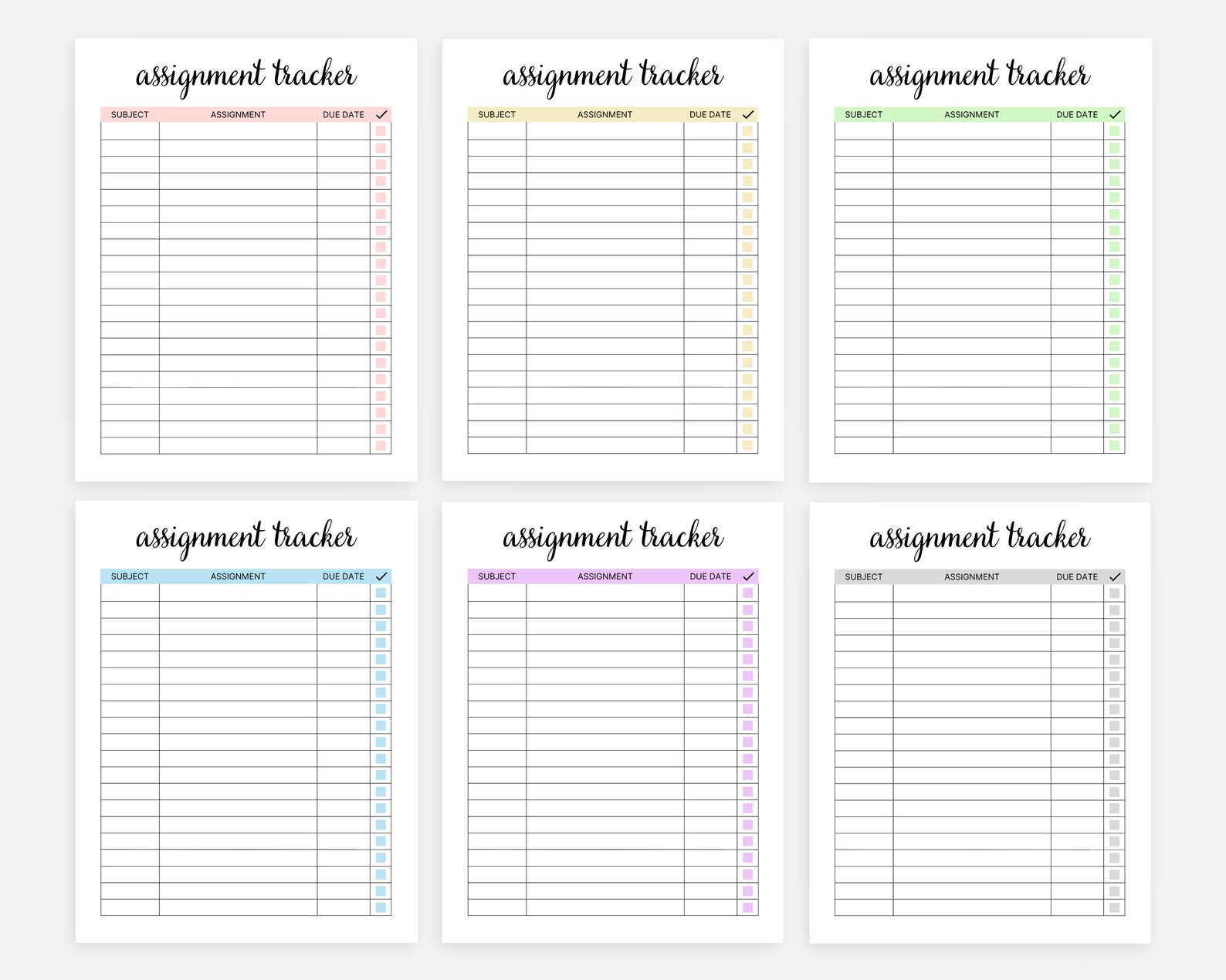 Printable Assignment Tracker, Assignment Log, Homework Checklist ...