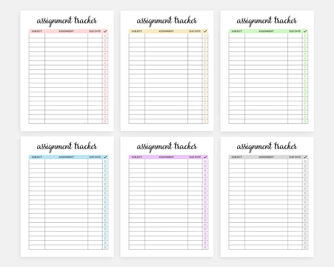 Printable Assignment Tracker Assignment Log Homework | Etsy