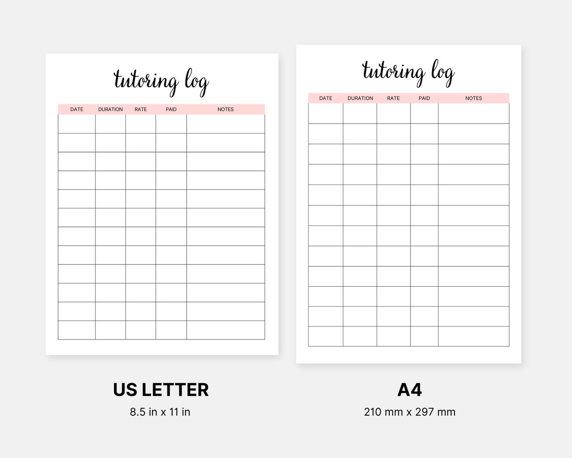 Printable Tutoring Log, Basic Tutoring Tracking Sheet, Income Tracker ...
