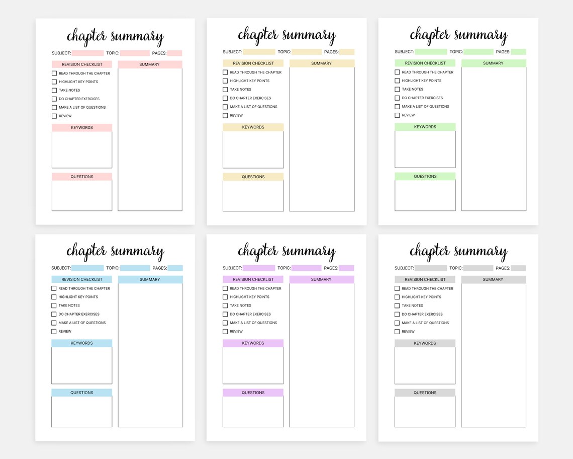 Printable Chapter Summary Textbook Notes Sheet Exam | Etsy