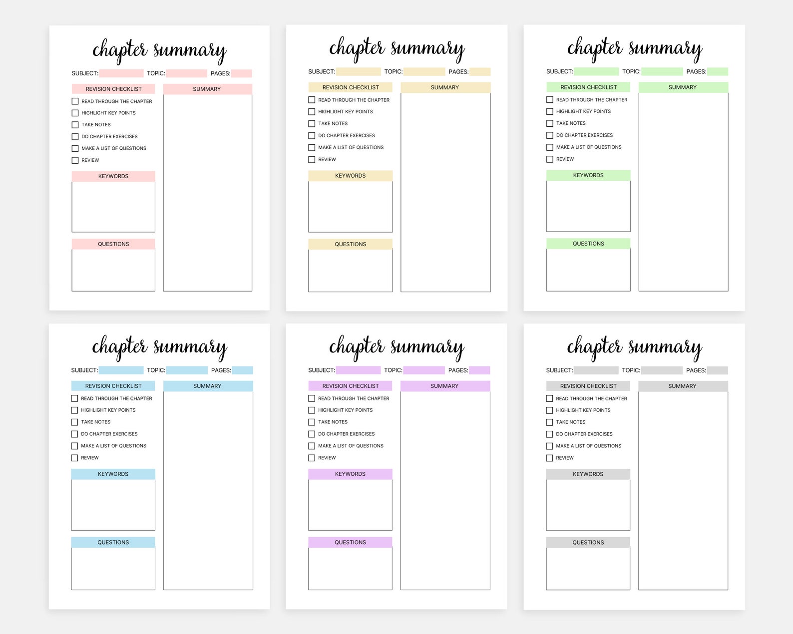 Printable Chapter Summary Textbook Notes Sheet Exam | Etsy