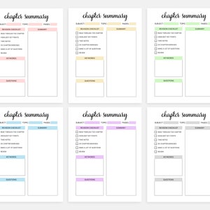 Printable Chapter Summary Textbook Notes Sheet Exam | Etsy