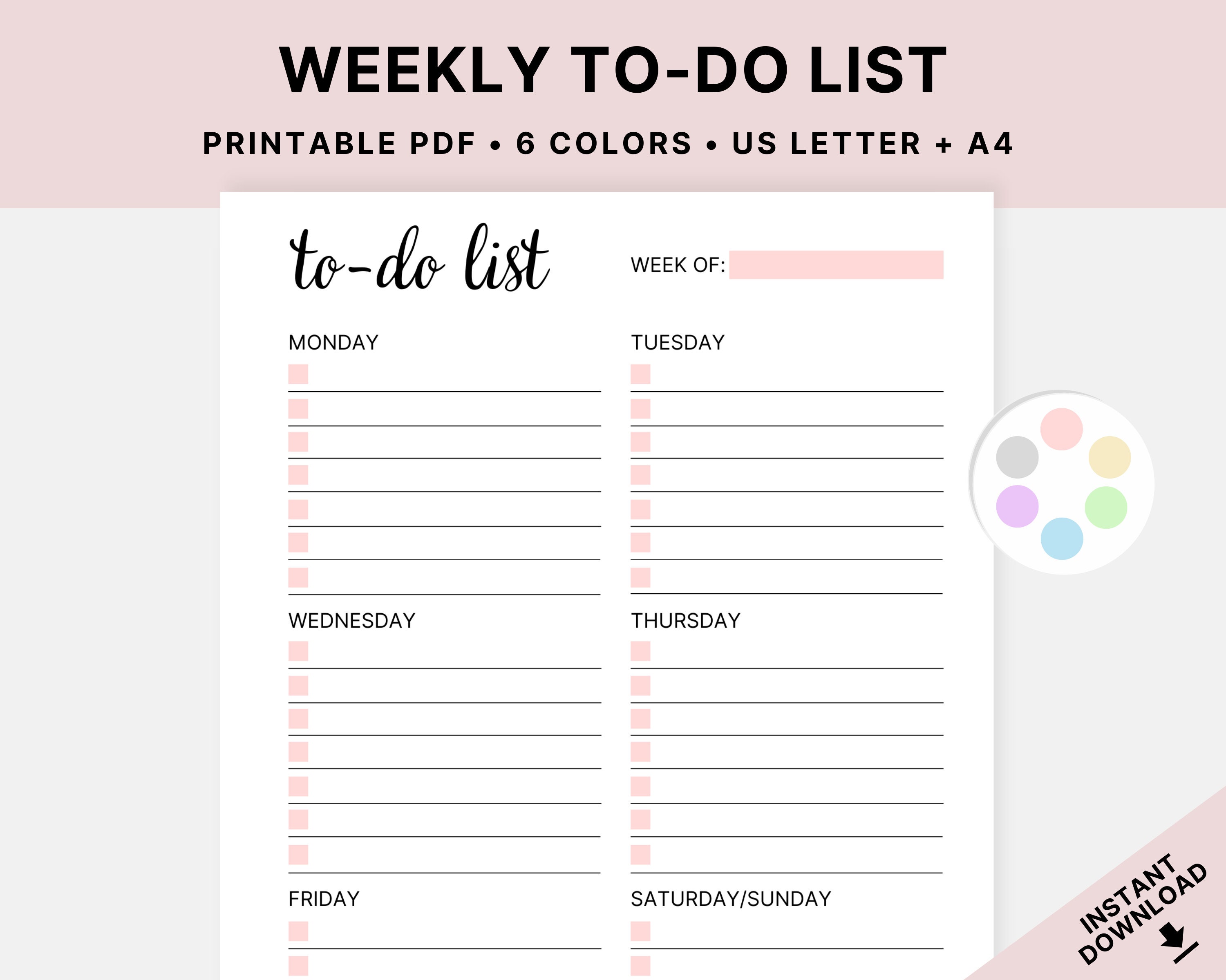 Printable Weekly to Do List, to Do Checklist, to Do List Template ...