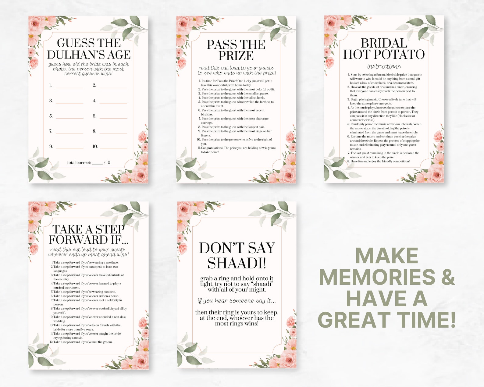 Printable Desi Bridal Shower Games Bundle, Pakistani/indian/south Asian ...