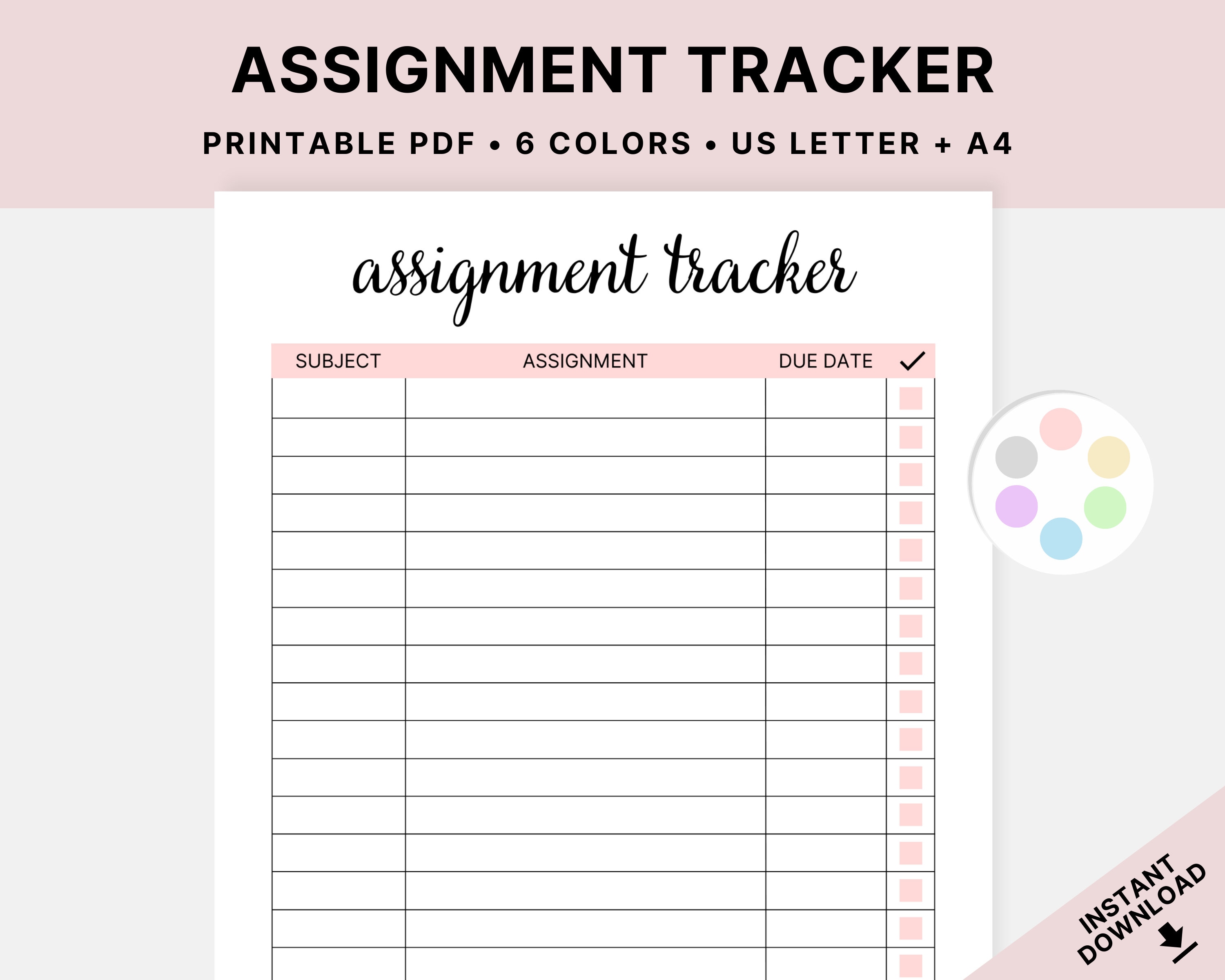 Printable Assignment Tracker, Assignment Log, Homework Checklist ...
