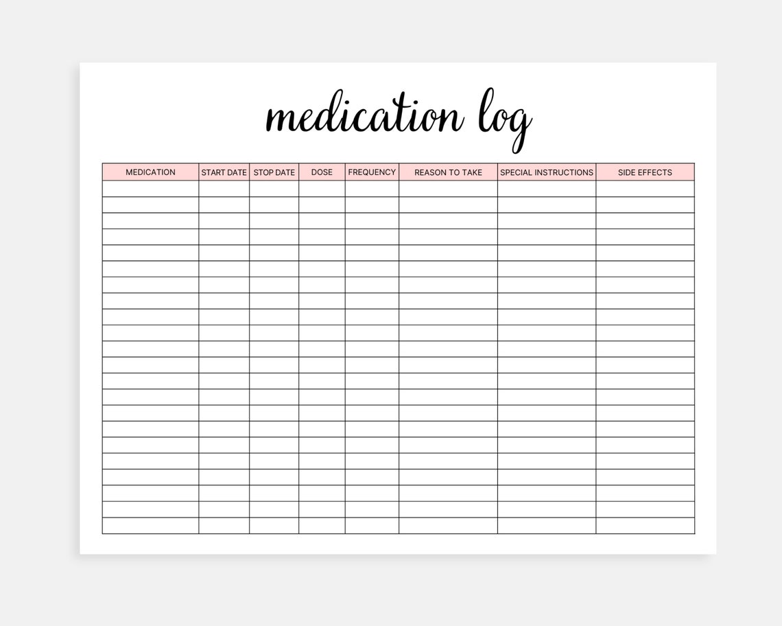 Printable Medication Log Tracker Monthly Medicine Tracking - Etsy