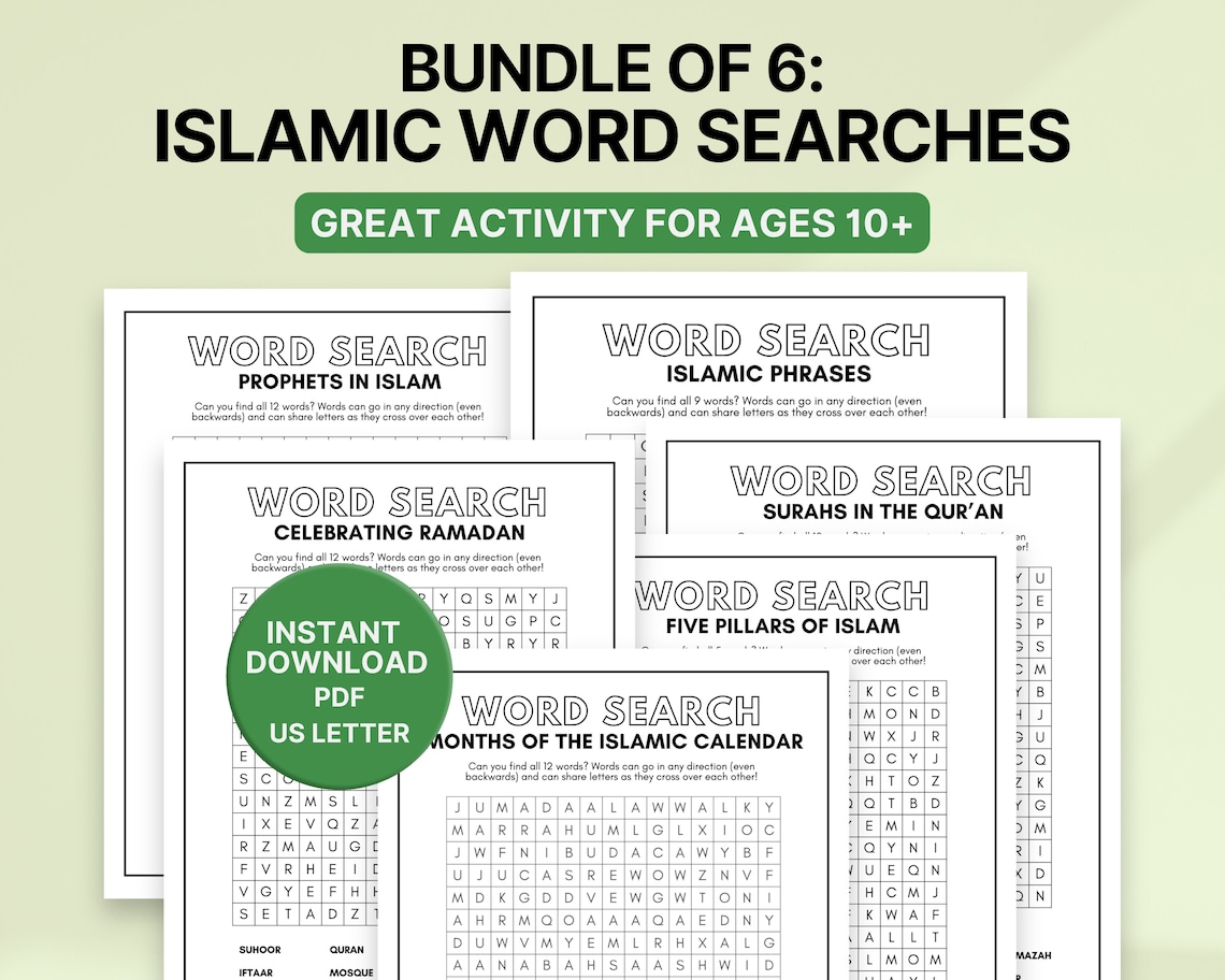 Printable Islamic Word Searches Bundle of 6, Fun Ramadan Activities, Muslim Kids Ages 10 ...