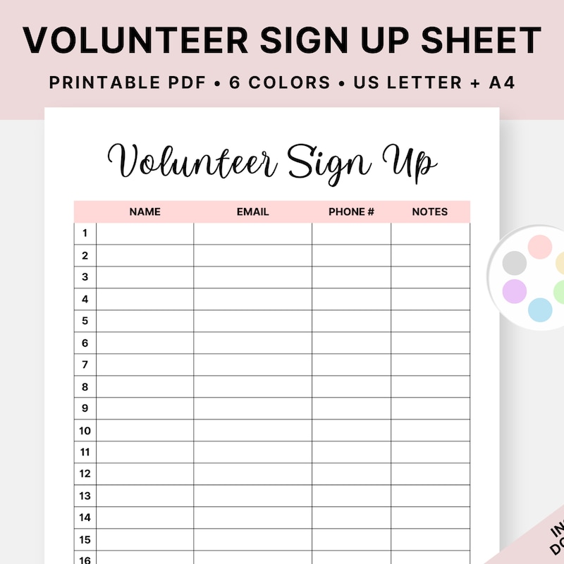 Volunteer Sign in Sheet - Etsy