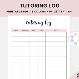 Printable Tutoring Log, Basic Tutoring Tracking Sheet, Income Tracker ...