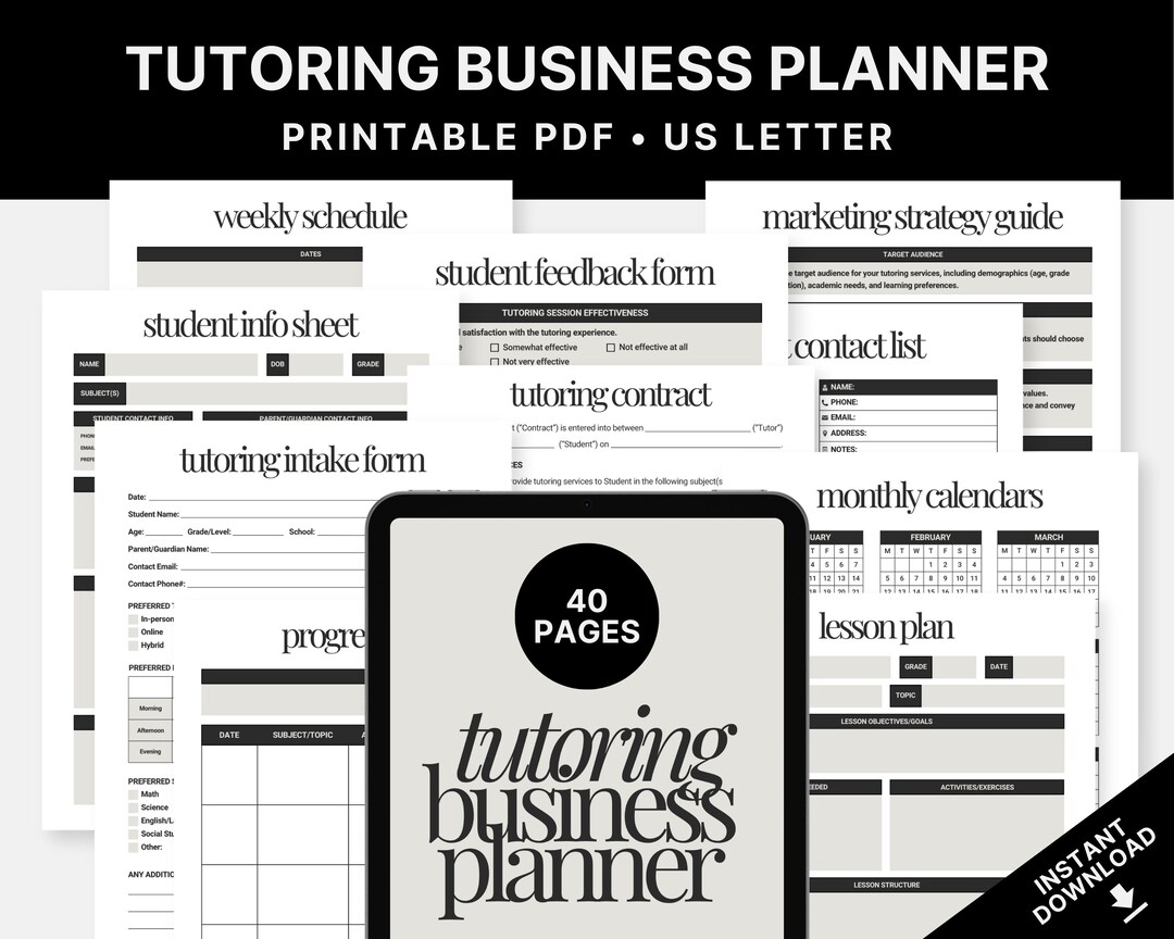 Printable Tutoring Business Planner, 40 Pages, Tutor Planner, Tutoring ...