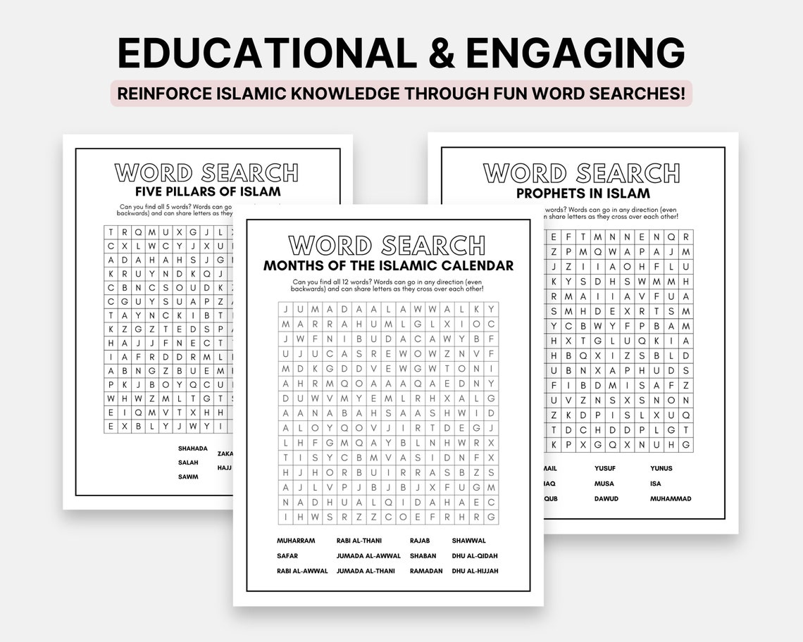 Printable Islamic Word Searches Bundle of 6, Fun Ramadan Activities ...