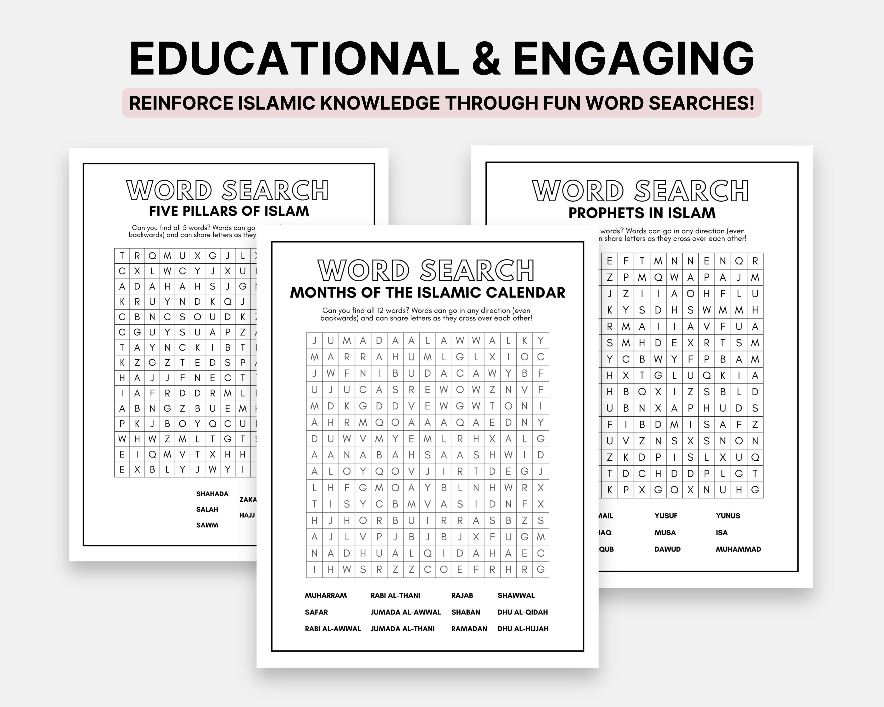Printable Islamic Word Searches Bundle of 6, Educational Ramadan ...