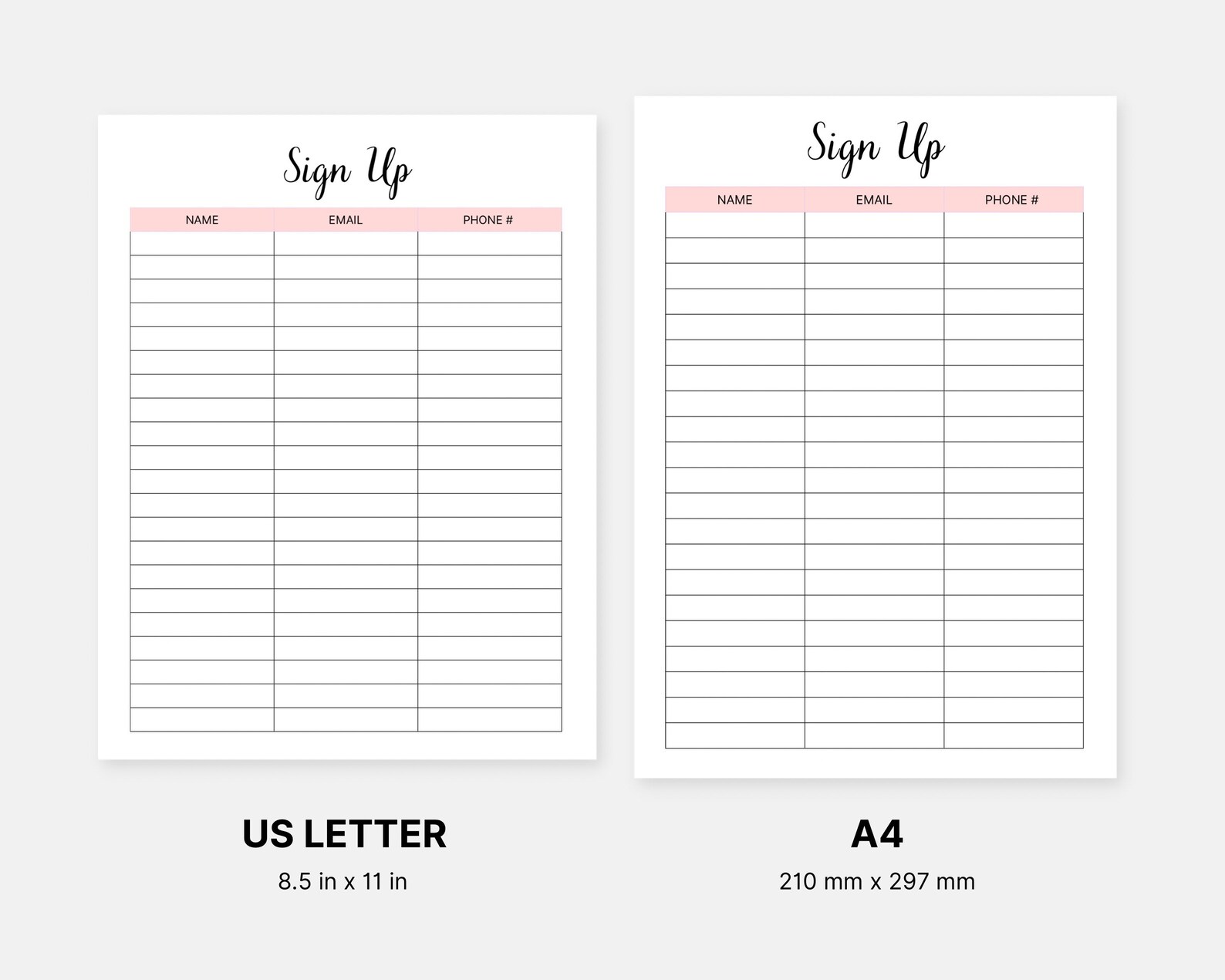 Printable Sign up Sheet Sign up Form Event Sign in Template - Etsy