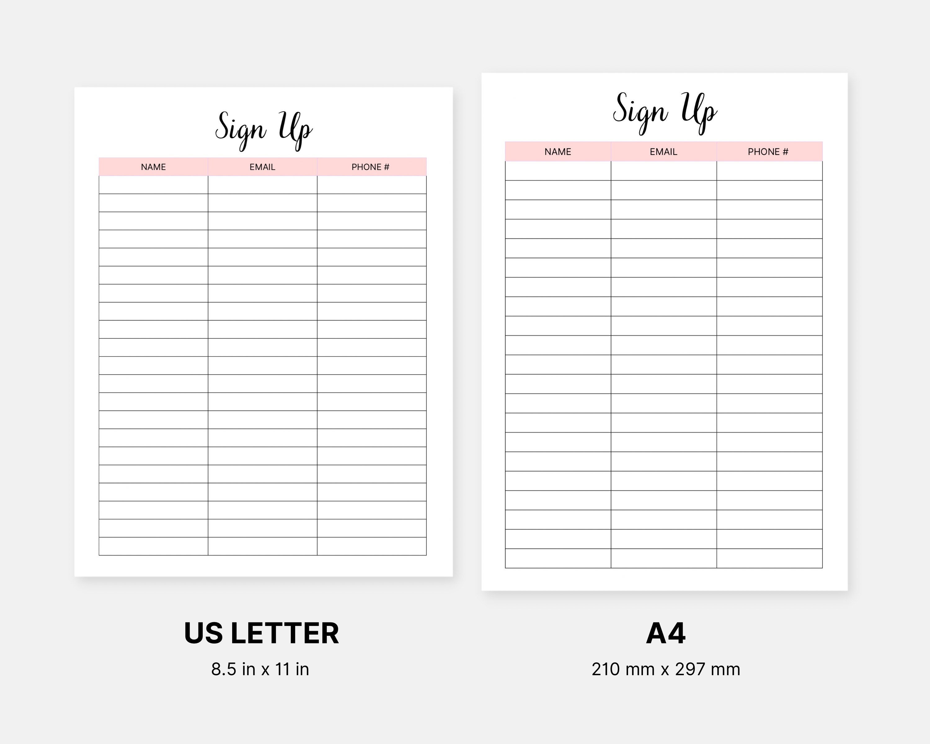 Printable Sign up Sheet, Sign up Form, Event Sign in Template ...